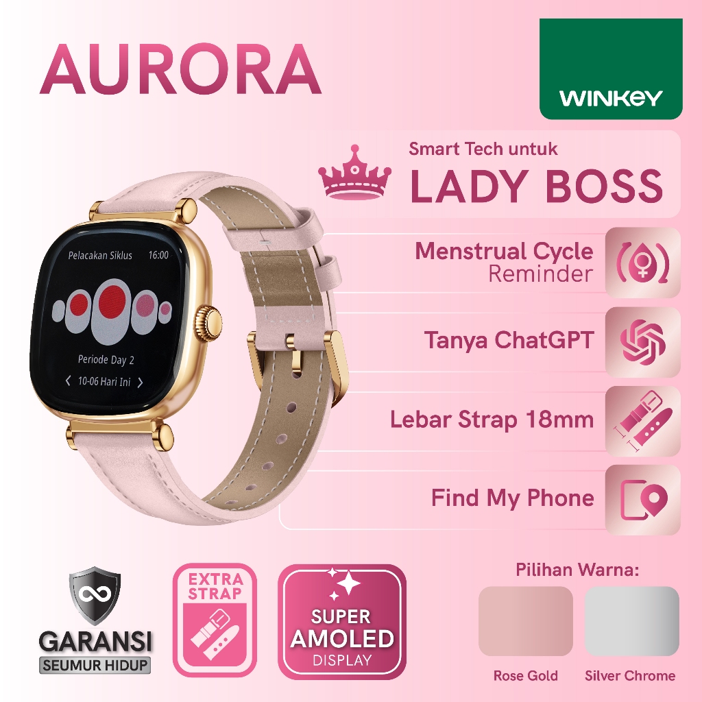 Jual WINKEY Smartwatch Wanita Aurora Menstrual Reminder Layar AMOLED AI ChatGPT | Shopee Indonesia