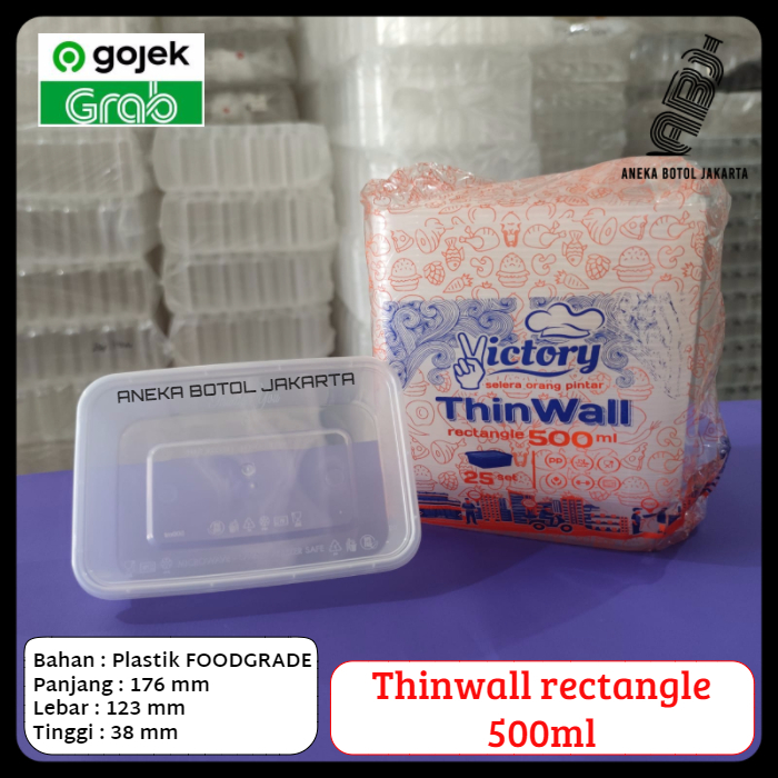 Jual Thinwall victory rectangle 500ml / wadah plastik persegi panjang 500ml | Shopee Indonesia