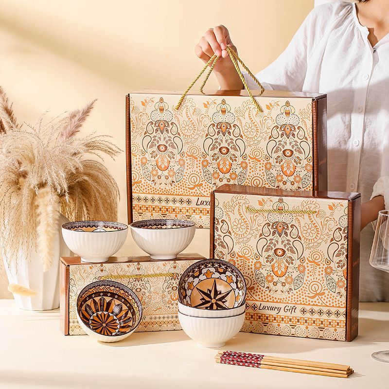 Jual Roman Japanese Bowl set Box Coklat / Set Mangkuk Souvenir motif ...