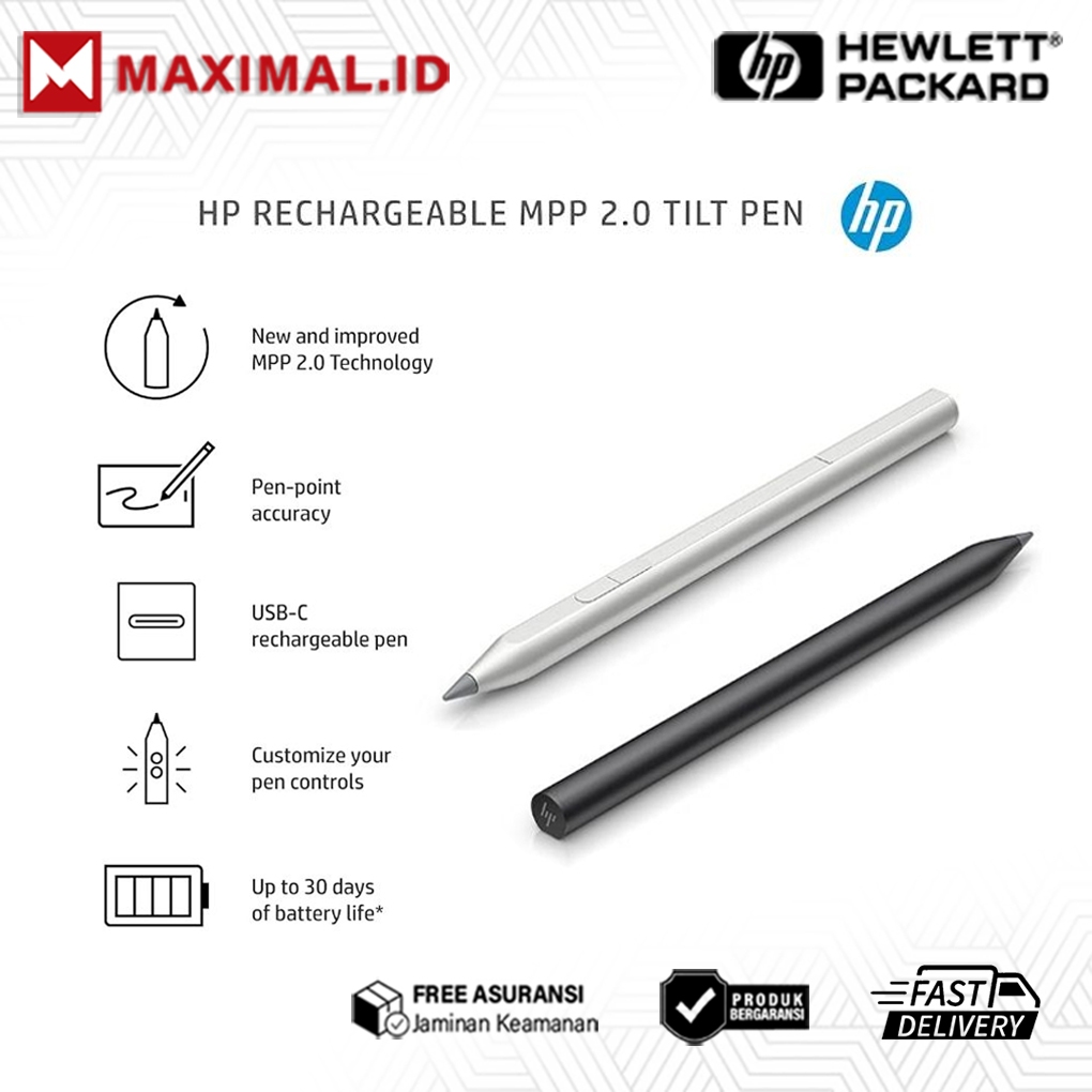 Jual HP STYLUS PEN RECHARGEABLE MPP 2.0 TILT PEN ORIGINAL | Shopee ...