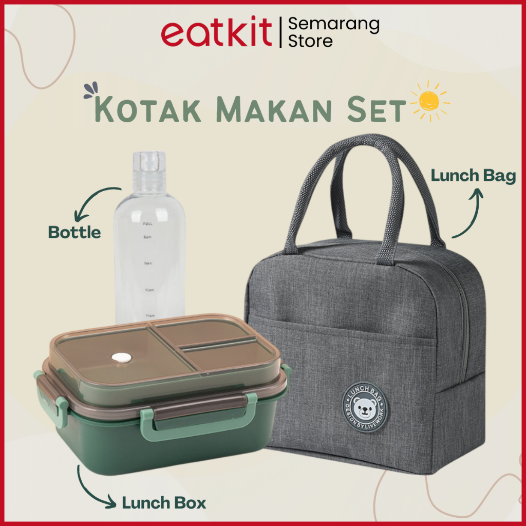 Jual Eatkit Bundle Kotak Makan Set Lunch Box 3 Sekat Anti Tumpah Kotak Bekal Susun Free Sendok ...