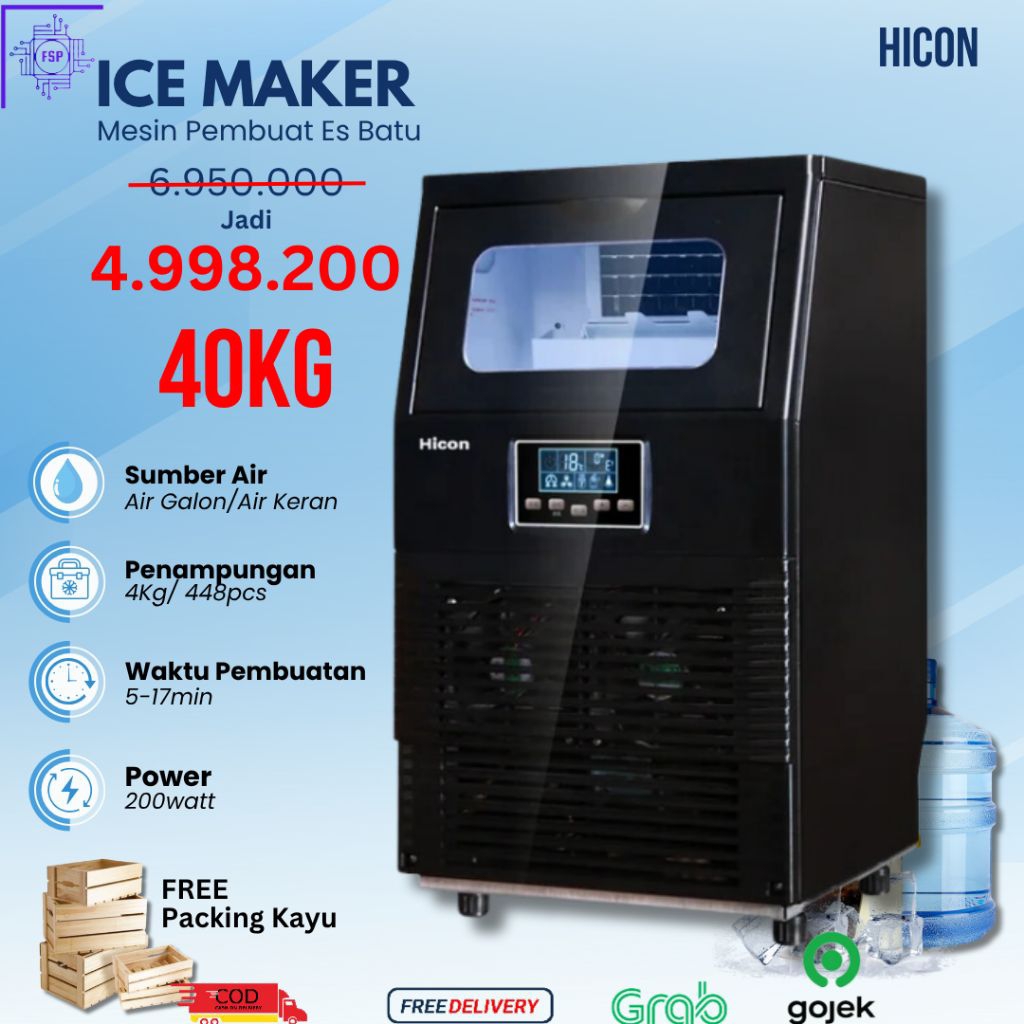 Jual HICON HZB-40 Mesin Pembuat Es Batu Kristal 40kg/Hari Ice Maker ...