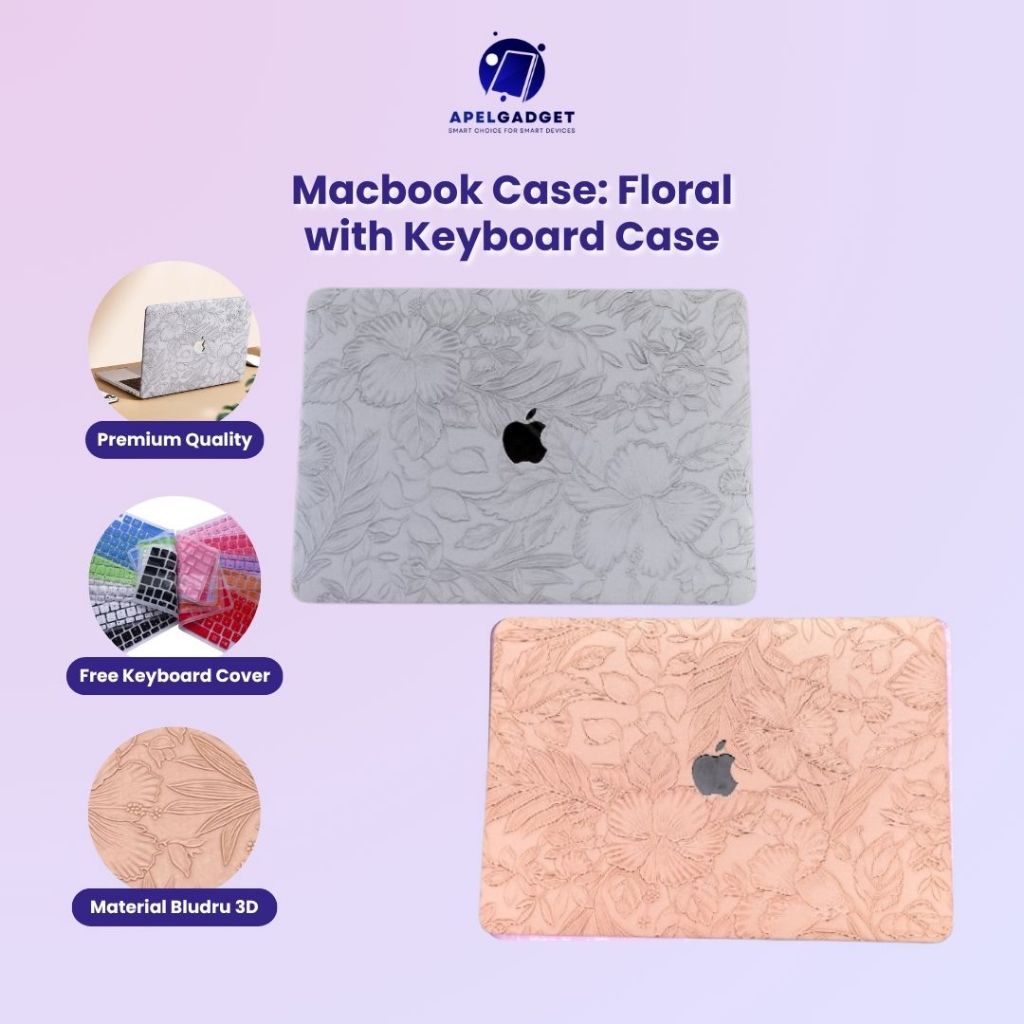 Jual Case MacBook Air Pro Rose Gold Grey Black Floral Embossed ...