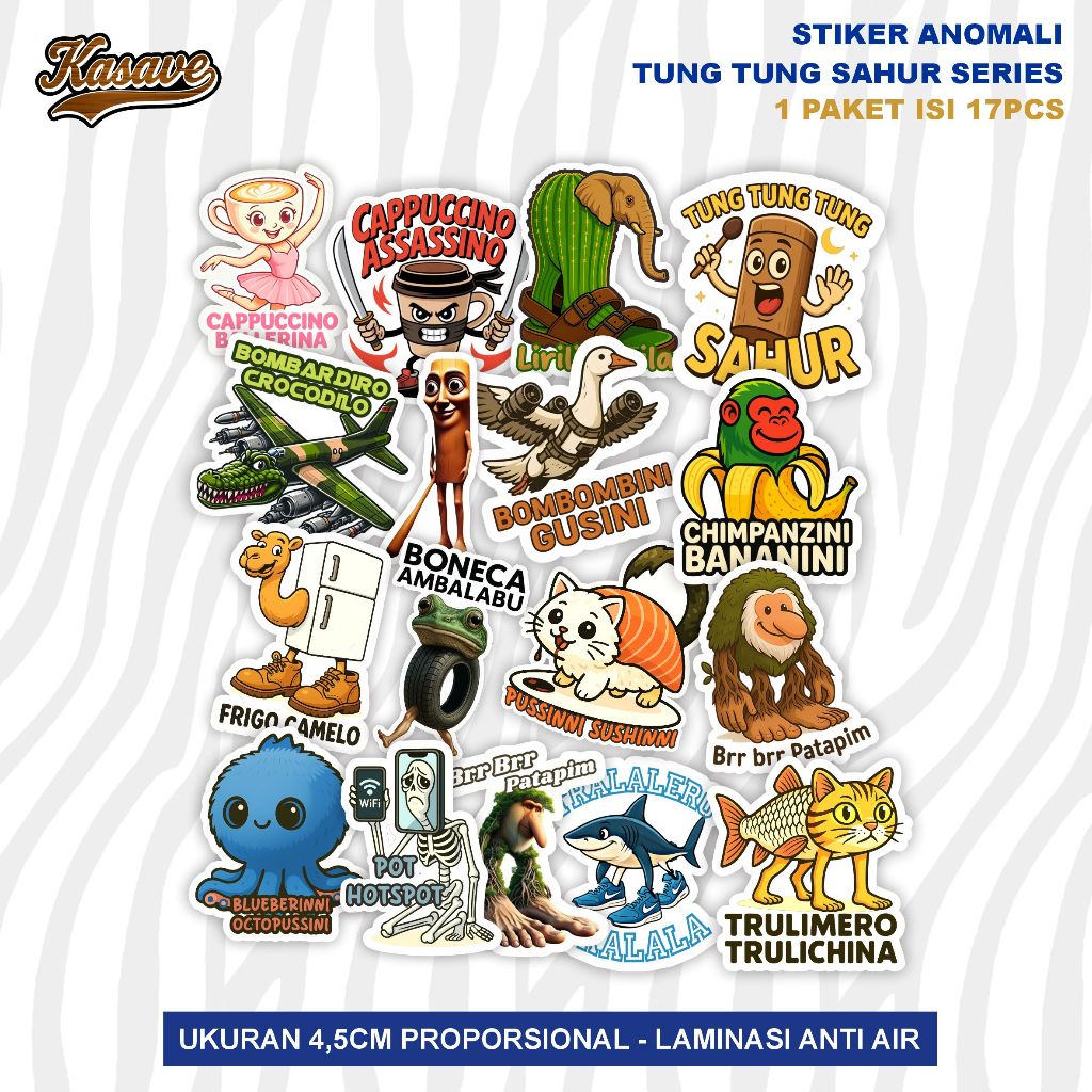 Jual STIKER ANOMALI / TUNG TUNG TUNG SAHUR MIX / 1 PAKET ISI 17PCS ...