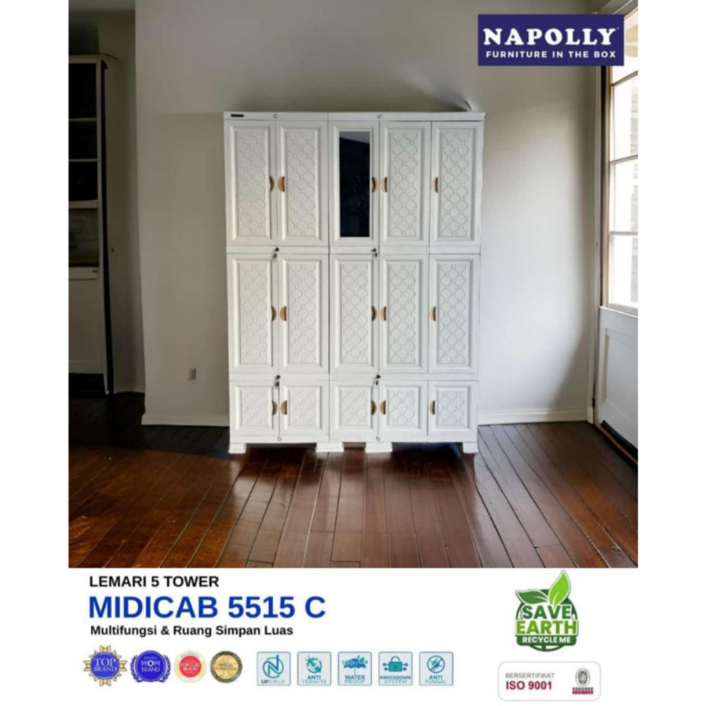 Jual Lemari pakaian plastik 5 pintu napolly midicab-5412 lemari putih ...