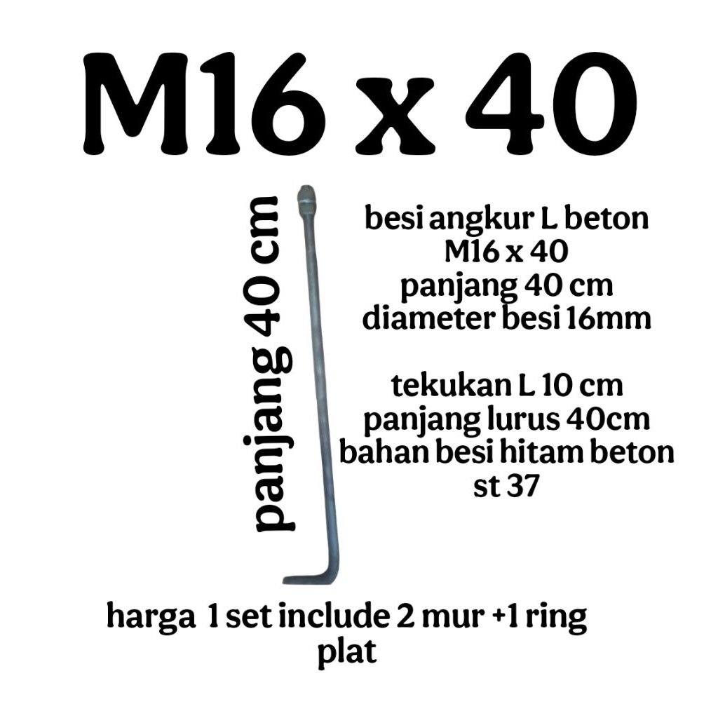 Jual besi angkur beton hitam 5/8 x 40/ 16mm x 40cm(2mur 1 ring ...