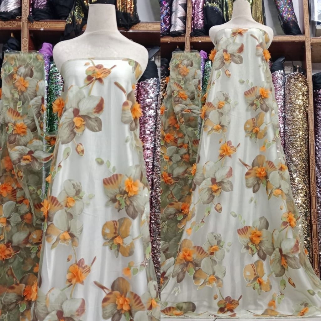 Jual Bahan Kain Organza Sablon Motif Bunga Timbul | Shopee Indonesia