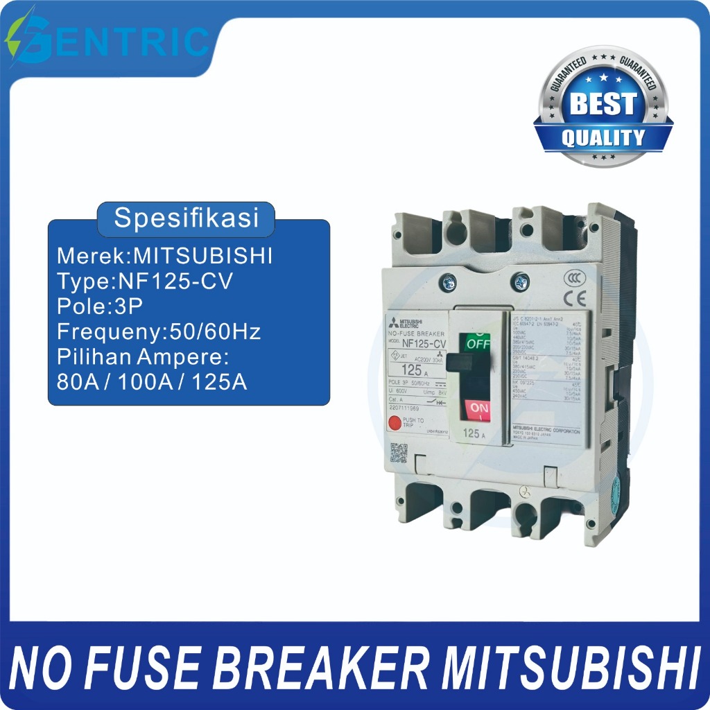 Jual NFB (NO FUSE BREAKER ) MCCB 3P MITSUBISHI NF125-CV 80A / 100A ...