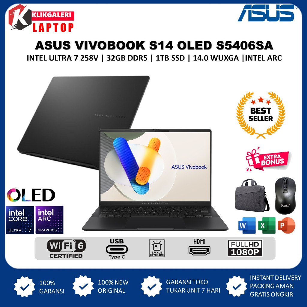 Jual Laptop Asus Vivobook S14 OLED S5406SA Intel Ultra 7 258V 32GB DDR5 ...
