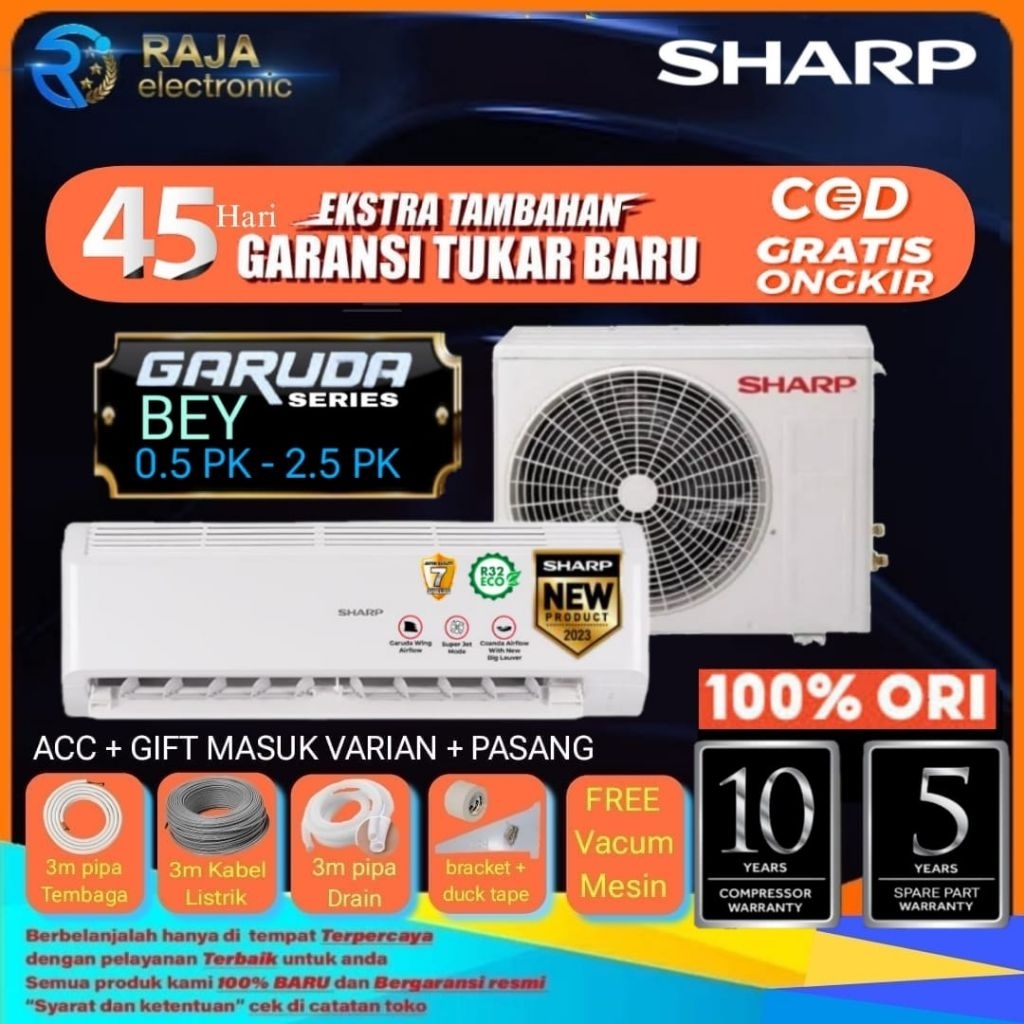 Jual AC SHARP 1 PK AH-A9BEY GARUDA SERIES GOLD FIN TURBO COOL R32 + INSTALASI PEMASANGAN & TUKAR ...