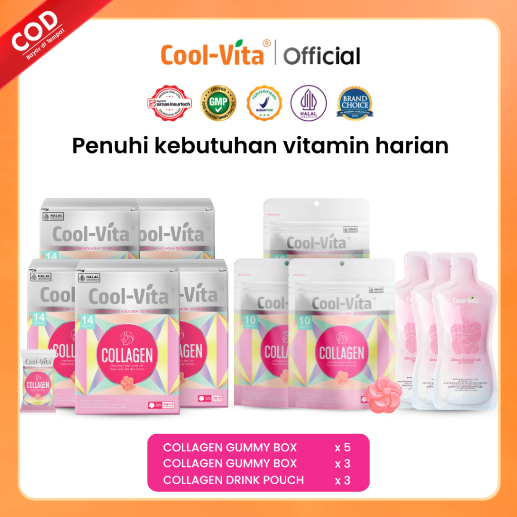 Jual Coolvita 5 Box + 3 Pouch Collagen Gummy Paket Glowing Setiap Hari - Suplemen Kesehatan ...