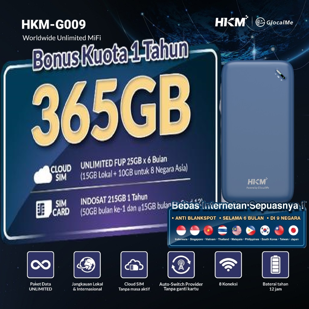 Jual Modem Wifi 4G HKM Glocalme G009 Unlimited 6 Bln Indonesia + 8 ...