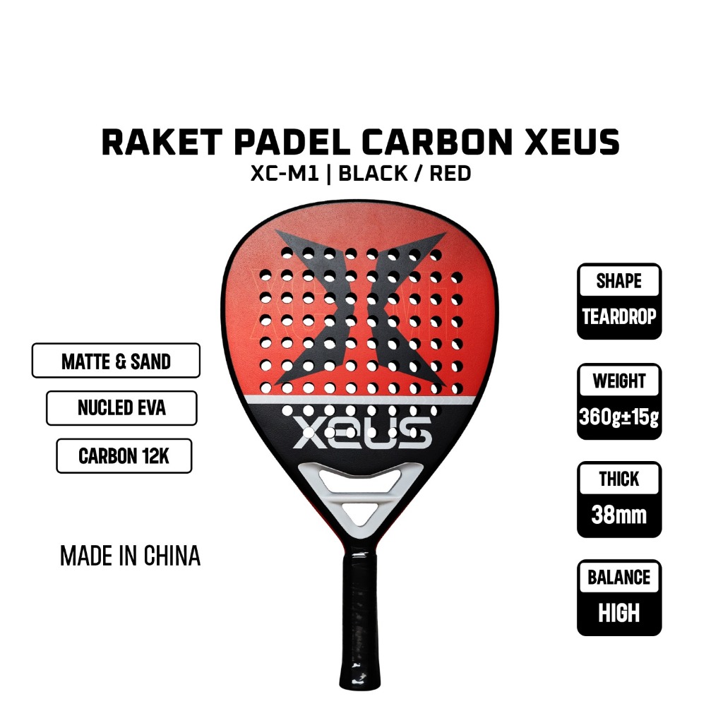 Jual Raket Padel Carbon Xeus XC-M1 Black Red | Shopee Indonesia