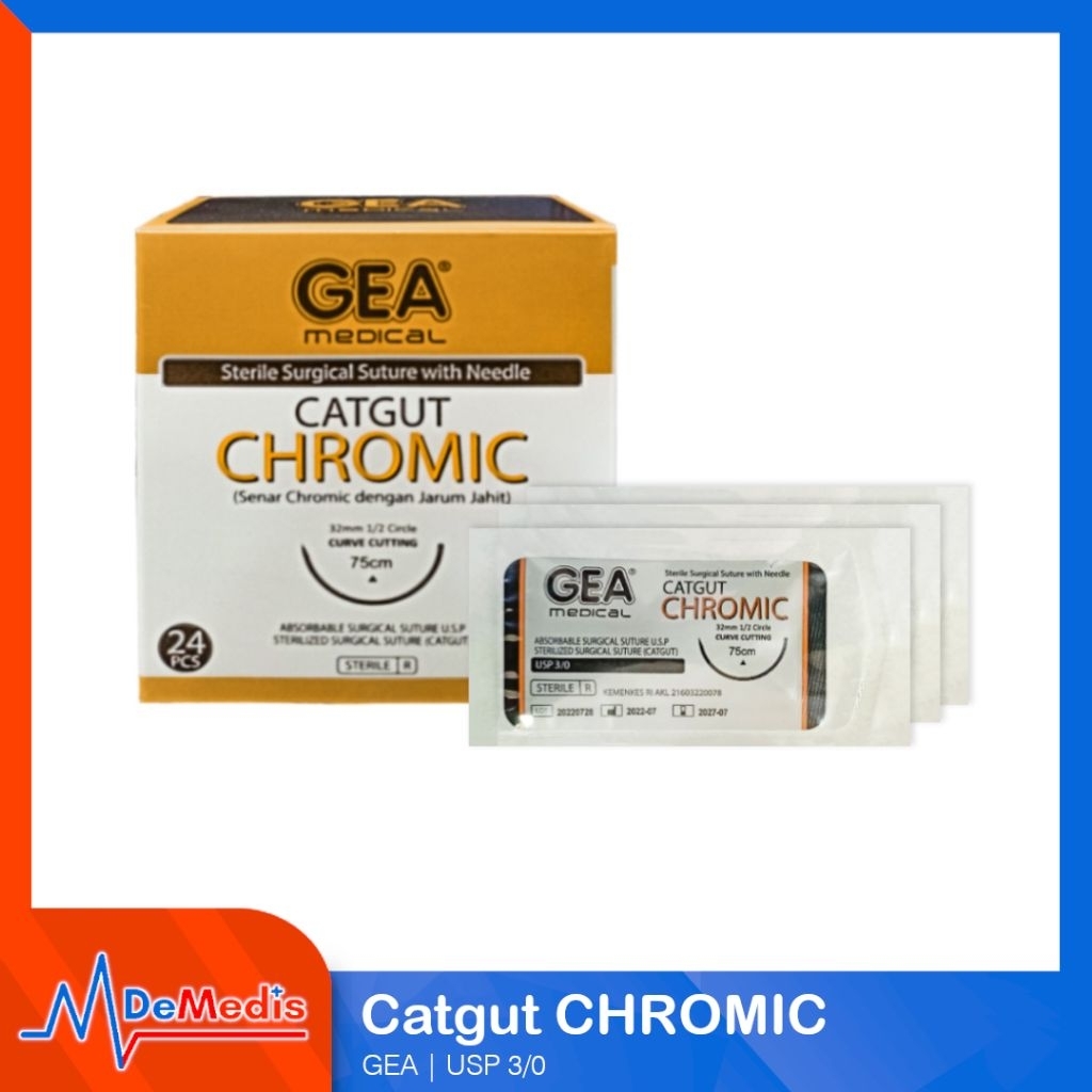 Jual GEA Catgut Chromic Plain Silk Surgical Suture With Needle 3/0 ...