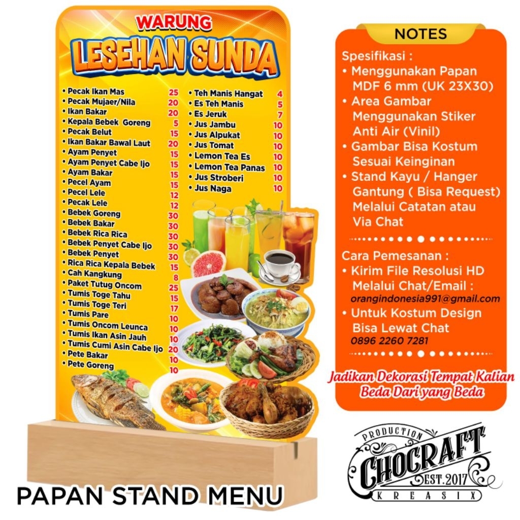 Jual papan menu lesehan sunda kostum sign buku list menu daftar harga ...
