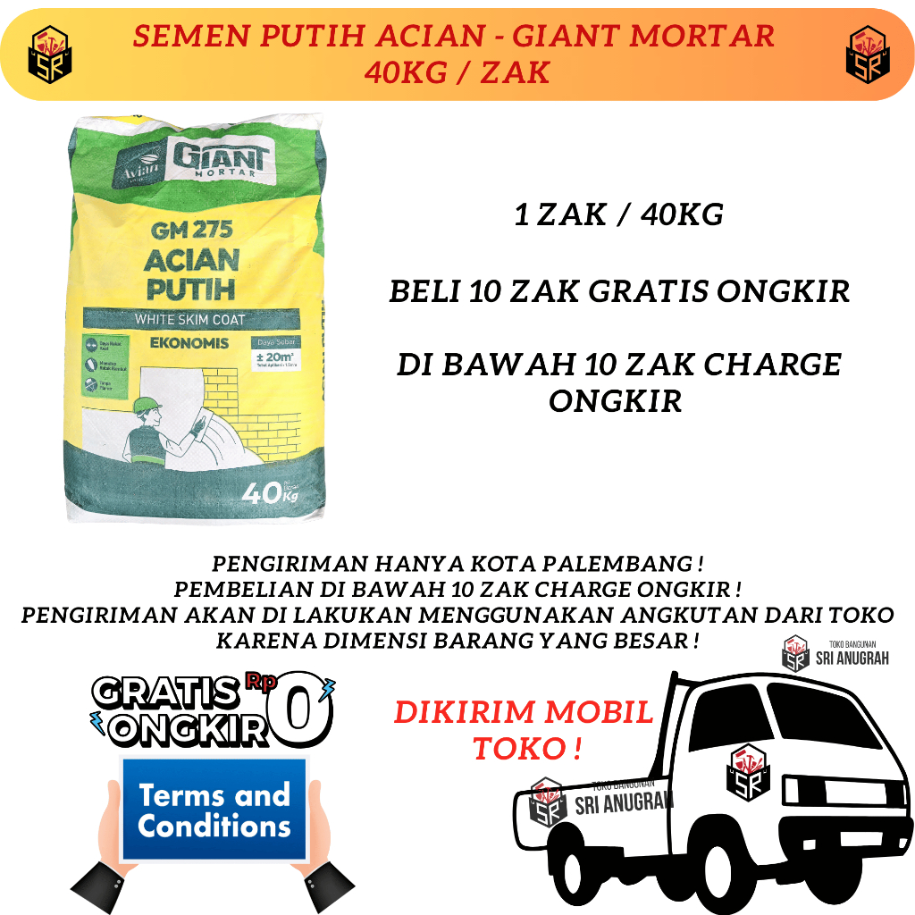 Jual Semen Putih Acian GM Giant Mortar 270 40KG - 1 ZAK | Shopee Indonesia