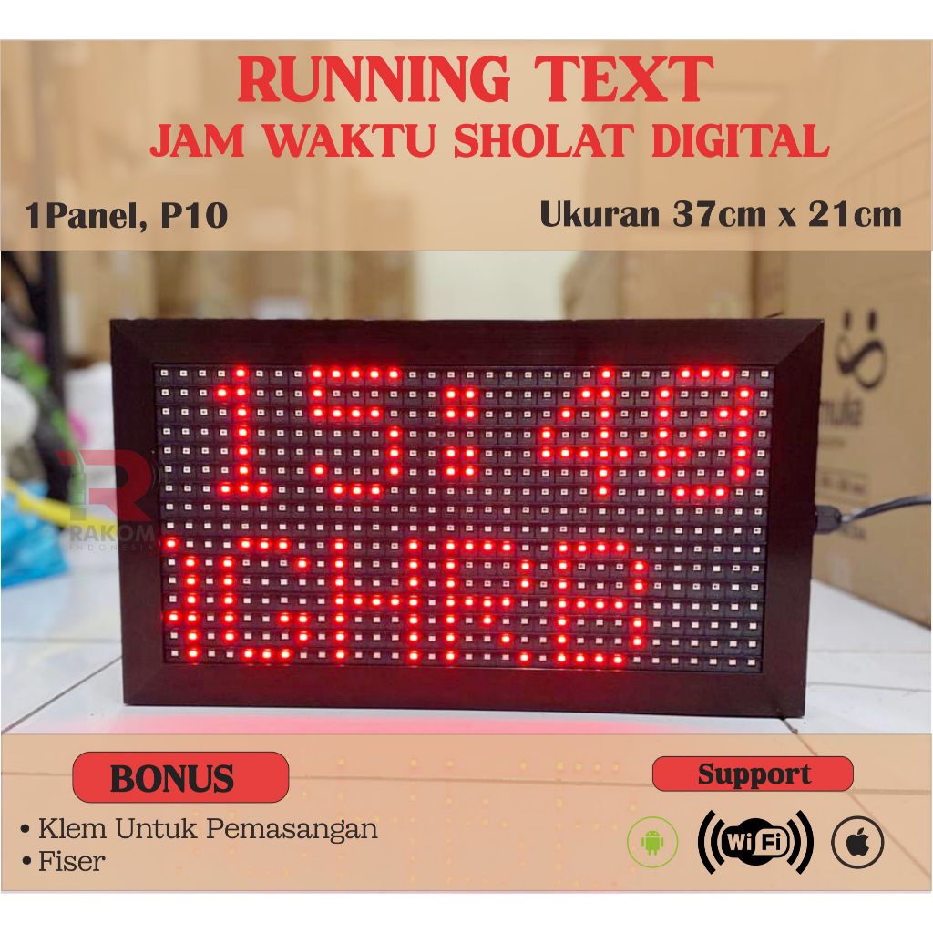 Jual Jam Digital, Jam Waktu Sholat Digital, JWS Masjid P10 Warna merah ...