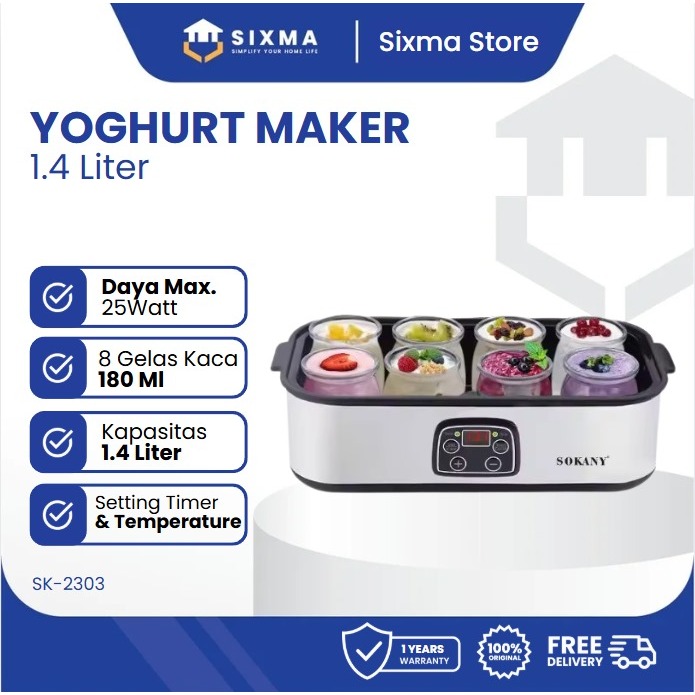 Jual Mesin Pembuat Yogurt Yoghurt Maker 8 Cups Kapasitas 1.4 Liter Sixma SK-2303 | Shopee Indonesia