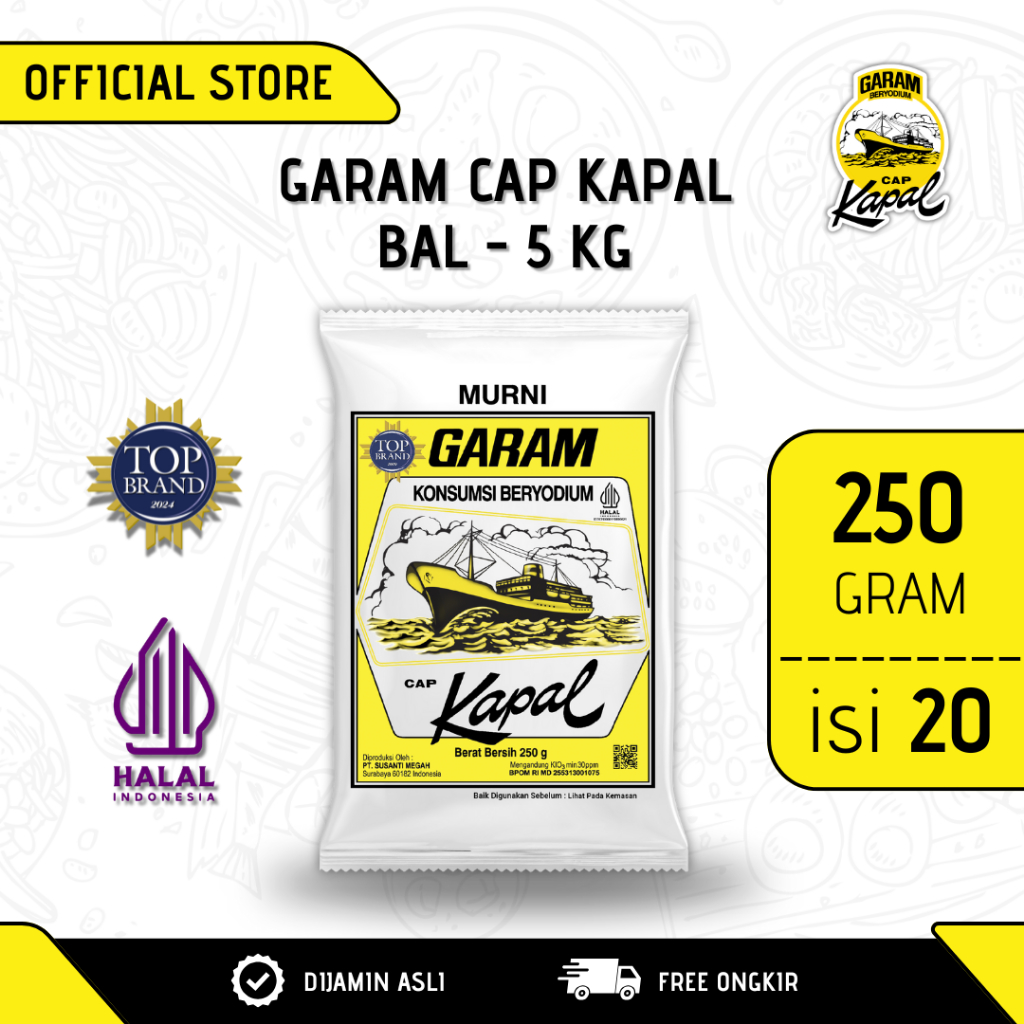Jual Paket 1 Bal (5 KG) - Garam Cap Kapal 250 Gram Isi 20 pcs | Shopee ...
