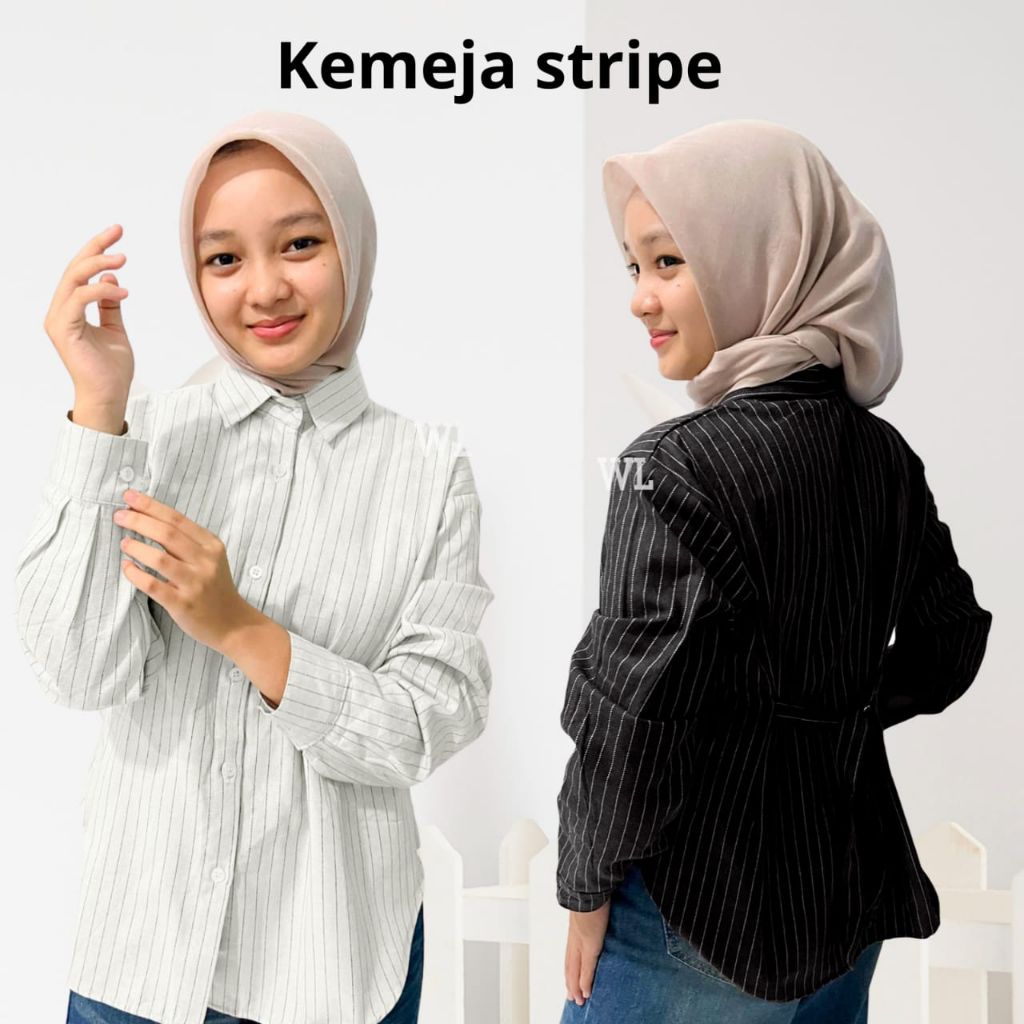 Jual Kemeja Stripe fitted shirt kemeja cantik - kemeja STRIPE Korean style - Kemeja Wanita ...