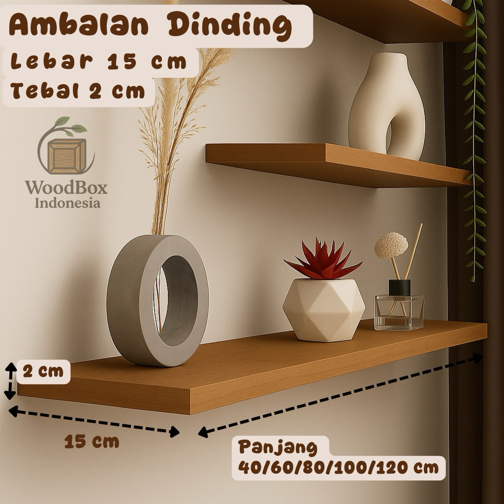 Jual Ambalan Dinding lebar 15cm tebal 2cm Panjang variasi 30 40 50 60 ...