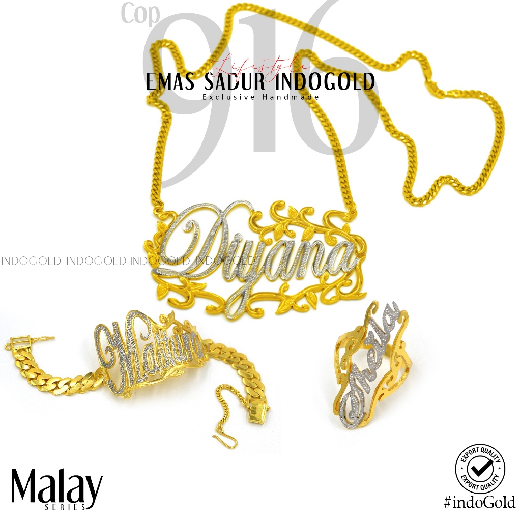 Jual Indogold - Kalung Emas Sadur 916 Customize Name White Gold 22K ...