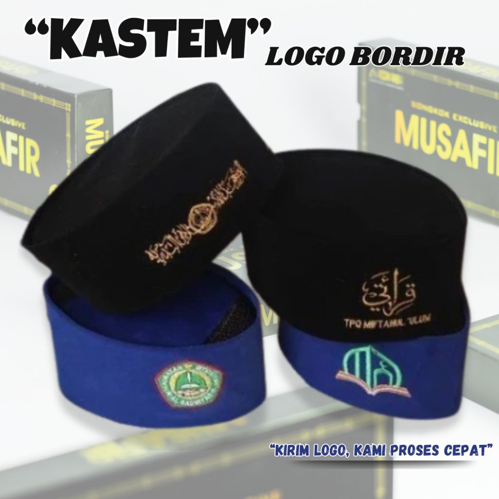 Jual Peci Songkok Hitam Merah Biru CUSTOM Logo SESUAI PERMINTAAN ...