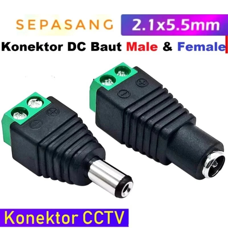 Jual Jack DC Male - Female Socket DC Power Cctv Camera Plug Konektor ...