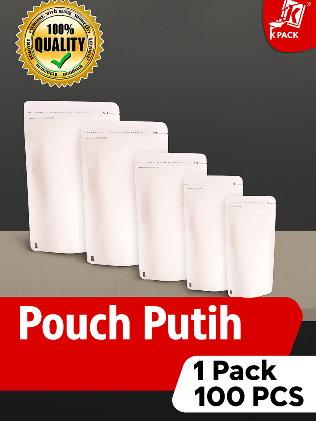 Jual (100 pcs) Standing Pouch foil Putih KPack 9x15 12x18 13x20 14x23 ...
