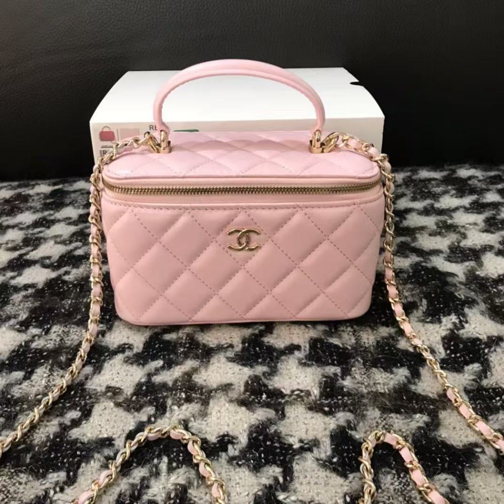 Jual CHANEL Kulit berlian bergaris rantai pegangan dengan cermin kulit ...