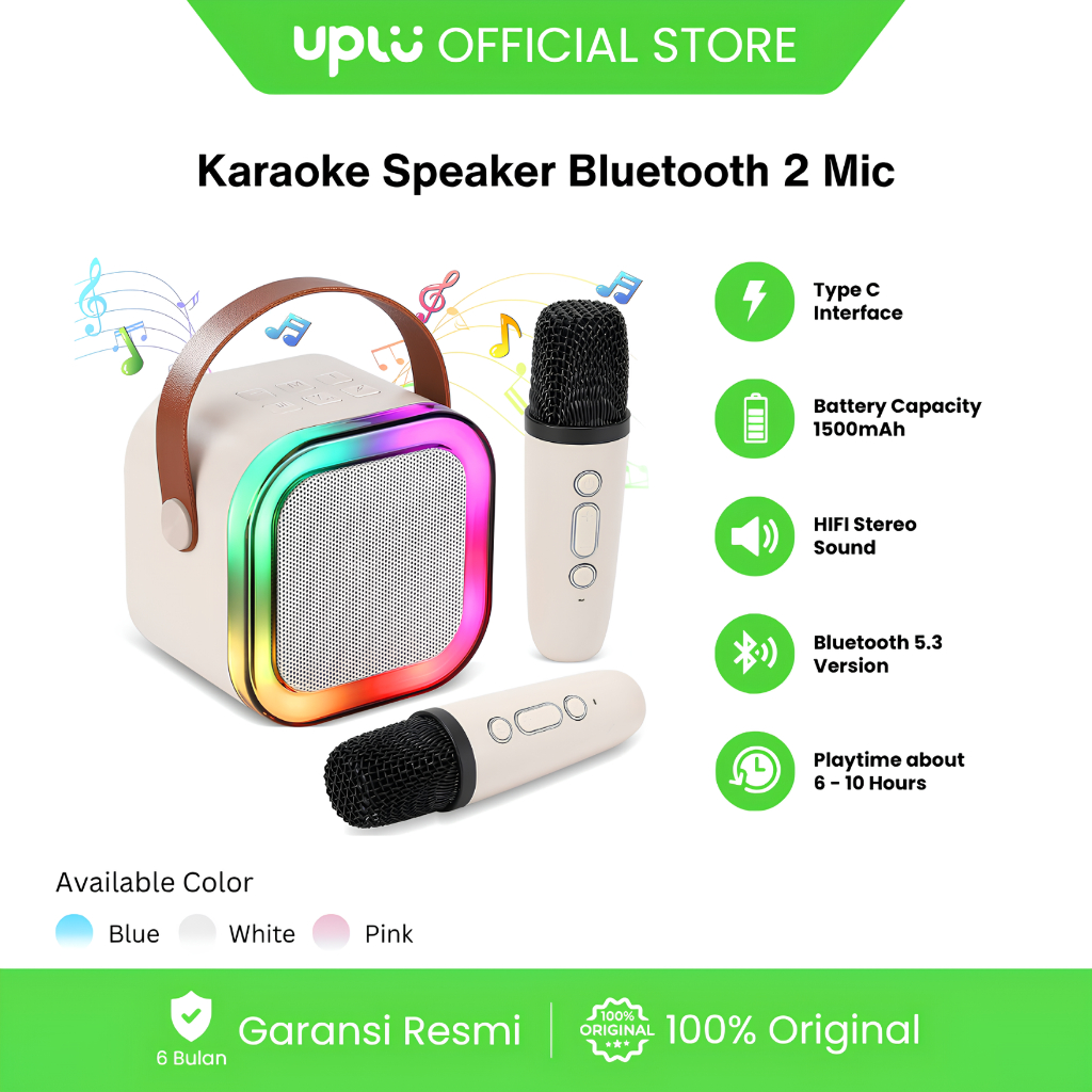 Jual UPLU Speaker Microphone Karaoke 2 Mic Set Bluetooth Mini Wireless ...