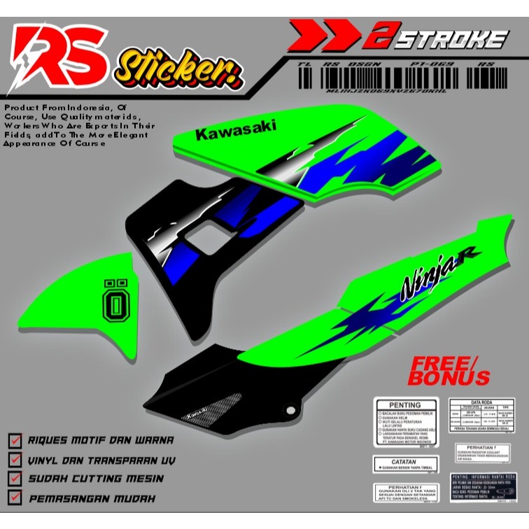 Jual sticker striping ninja kis r body hijau custom tranparan uv ...