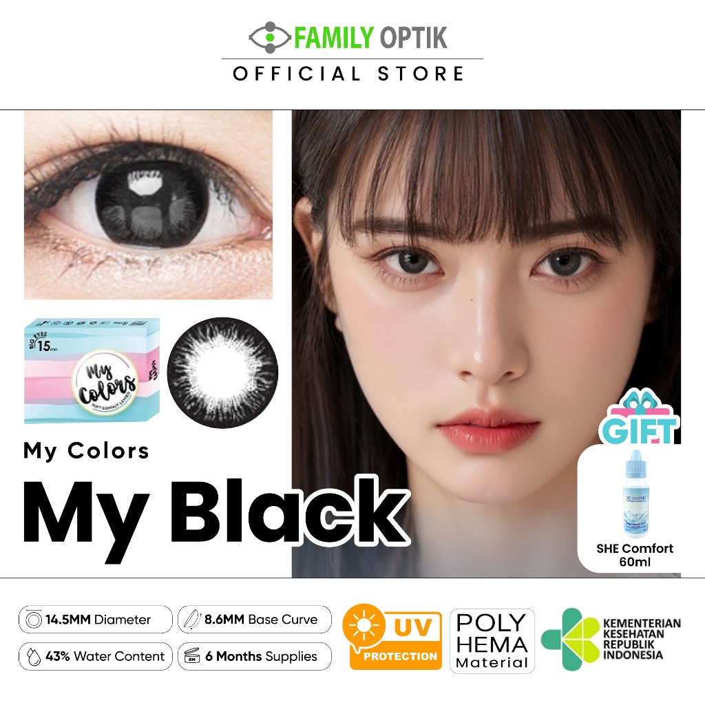Jual [FREE SHE COMFORT 60ML] My Colors Black Monthly Softlens Warna ...