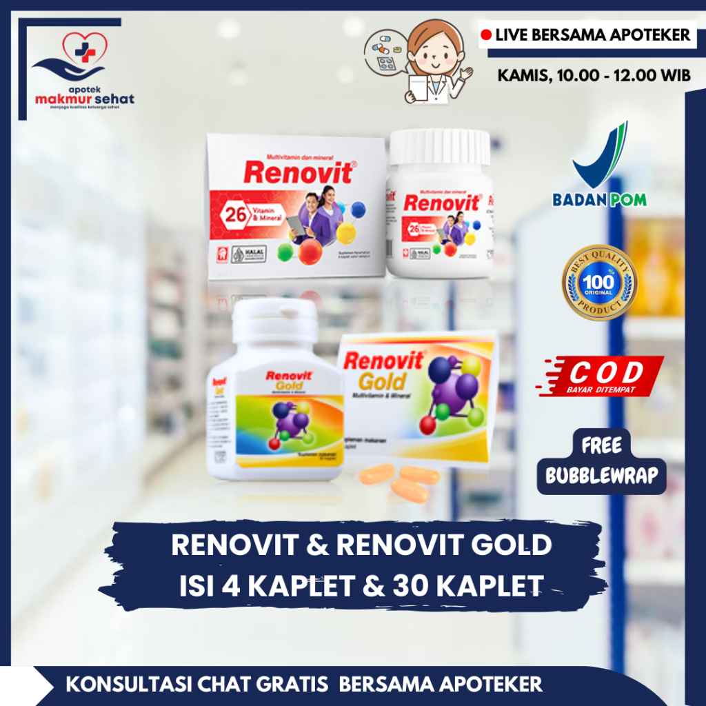 Jual RENOVIT DAN RENOVIT GOLD MULTIVITAMIN - PER STRIP/PER BOTOL ...