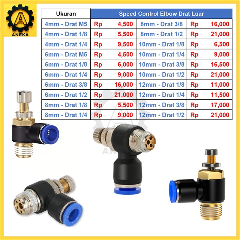 Jual Speed Control Elbow Drat Luar / Male Pneumatic Slip Lock Flow Control Selang 4mm 6mm 8mm ...
