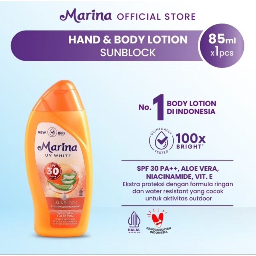 Jual [kemasan baru] MARINA UV White hand & body lotion Sunblock & Extra Spf 30 Anti Pollution ...
