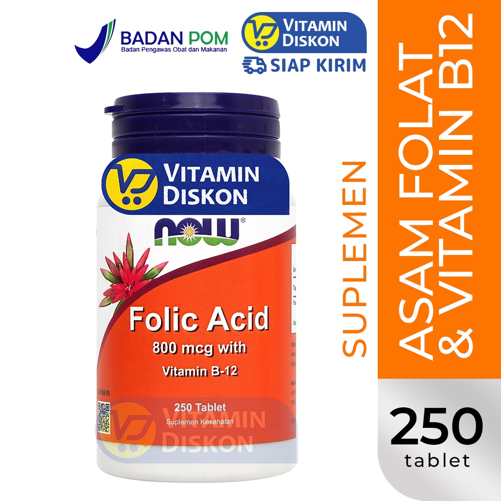 Jual NOW VITAMIN FOLIC ACID 800 MCG WITH B12 - 250 TABLET | Promil, Ibu ...