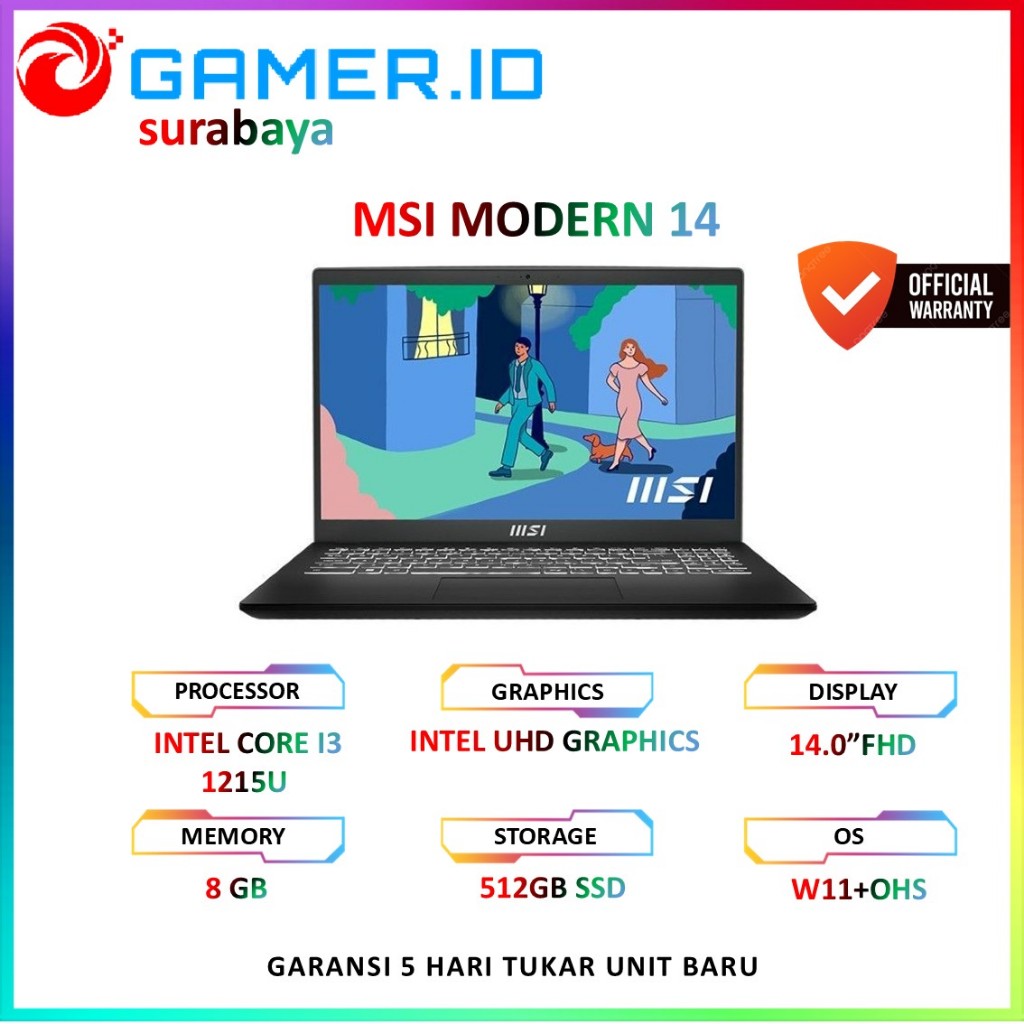 Jual MSI MODERN 14 I3 1215 - 8GB 512GB W11+OHS 14.0FHD BLIT IPS | Shopee Indonesia