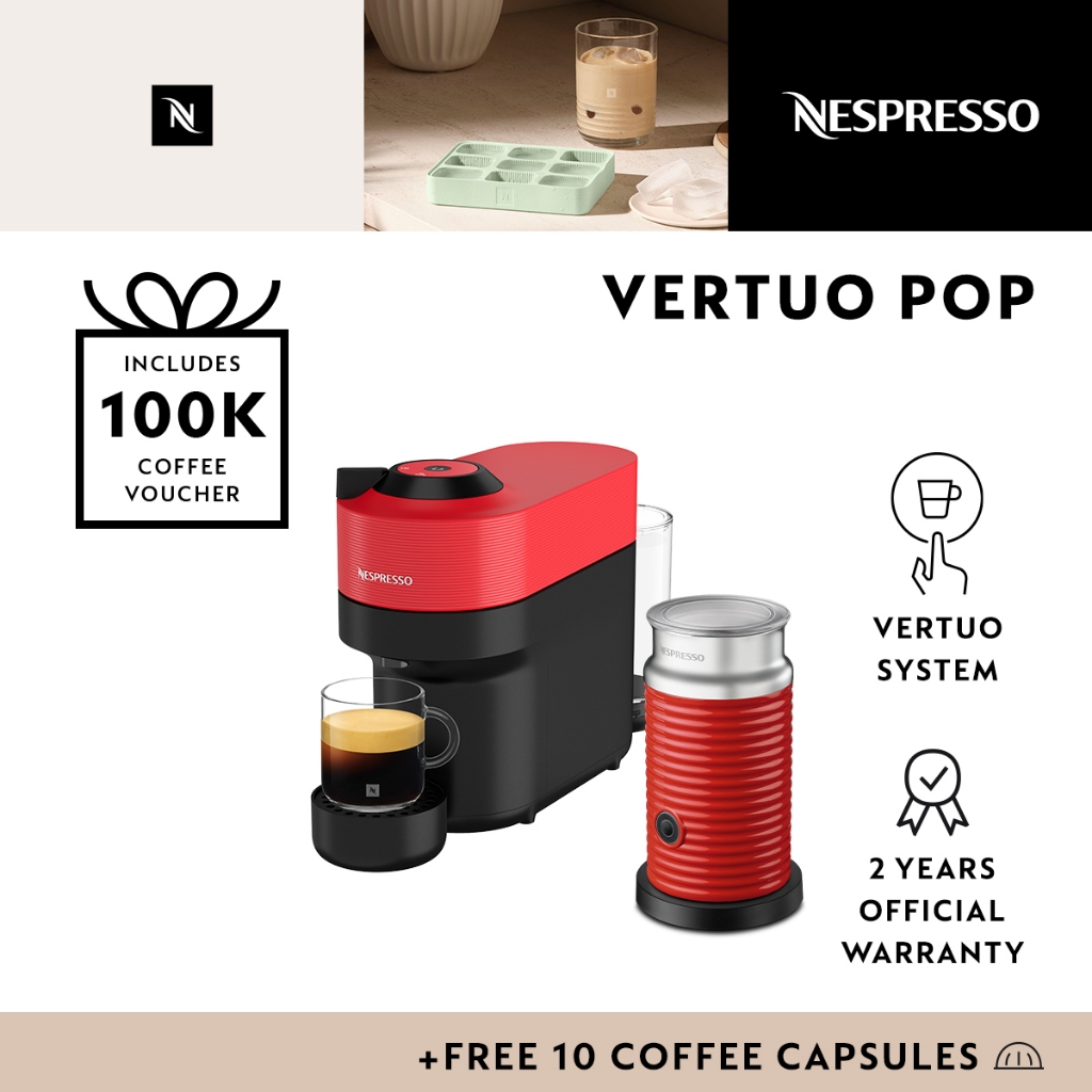 Jual Nespresso Vertuo Pop Coffee Machine, Spicy Red with Aeroccino3 Red ...