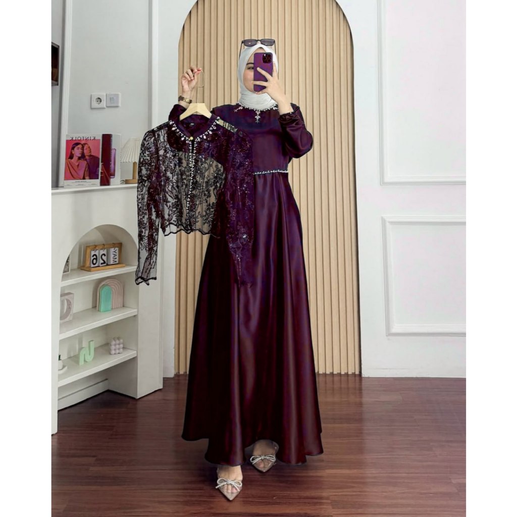Jual Sakura Dress Gamis Brokat Terbaru 2025 Set Outer Bahan Silk ...