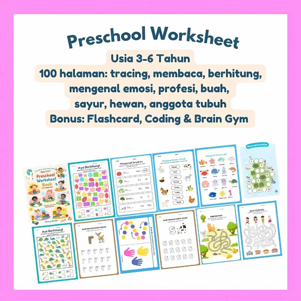 Jual 100+ Preschool Worksheet untuk Usia 3-6 Tahun Bonus: Flashcard ...