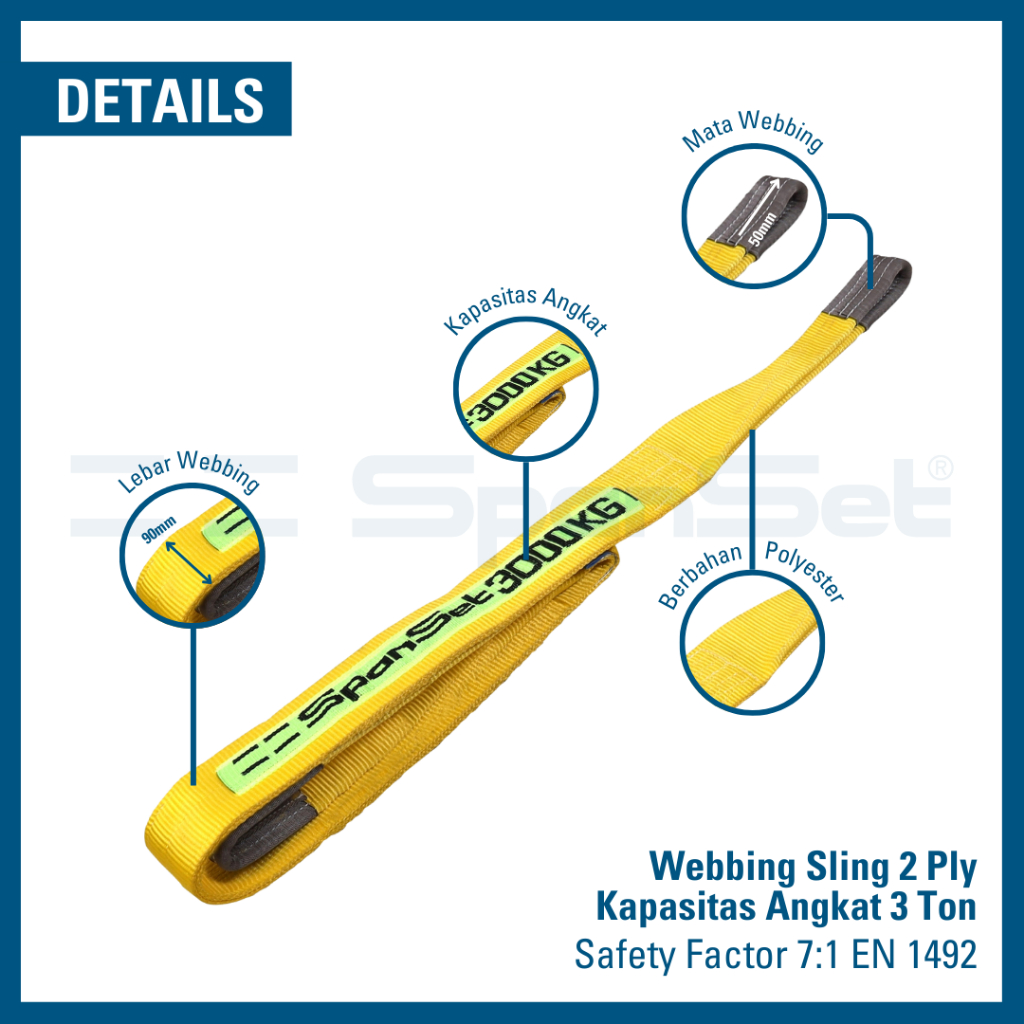Jual [B3000-2M] SPANSET Webbing Sling Double Ply 3 Ton x 2 Meter ...