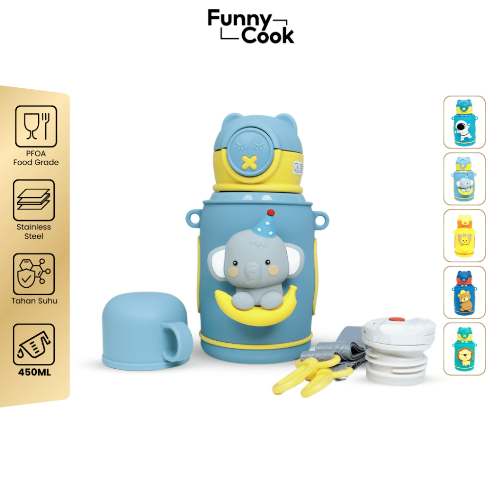 Jual FUNNYCOOK Tumbler Anak Stainless Steel 316 Motif Gajah Botol Minum Anak Gambar Elephant ...