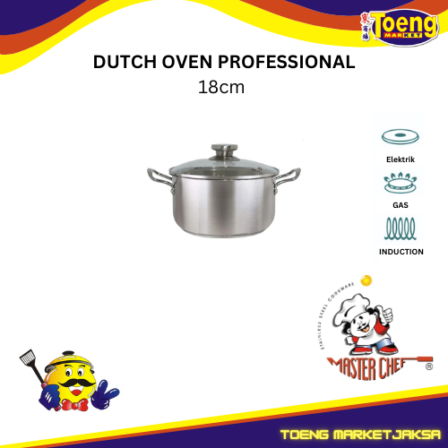 Jual PANCI MASAK STAINLESS TUTUP KACA / DUTCH OVEN W/GL LID 18cm PROFESSIONAL MASTER CHEF ...