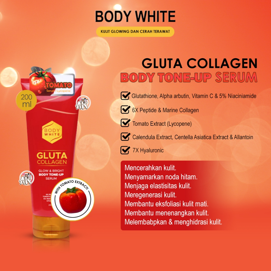 Jual BODY WHITE GLUTA COLLAGEN BRIGHT & GLOW BODY TONE-UP SERUM 200ML ...