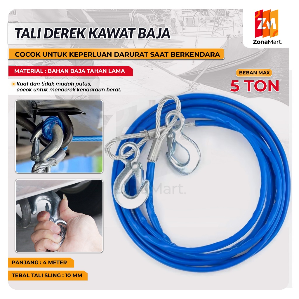 Jual Car Tow Ropes 4M 5 Tons 5M 7Ton Tali Derek Tugas Berat 4M 5 Ton ...