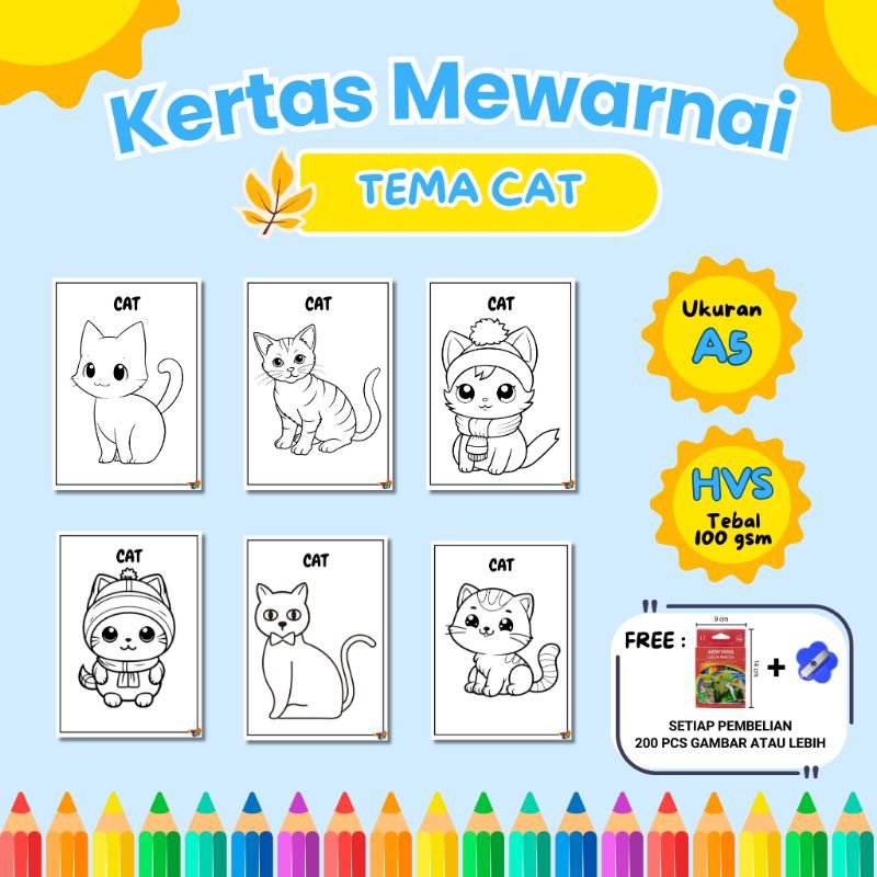 Jual Kertas Mewarnai Kucing A5/Kertas Mewarnai/Kertas Gambar/Kertas ...