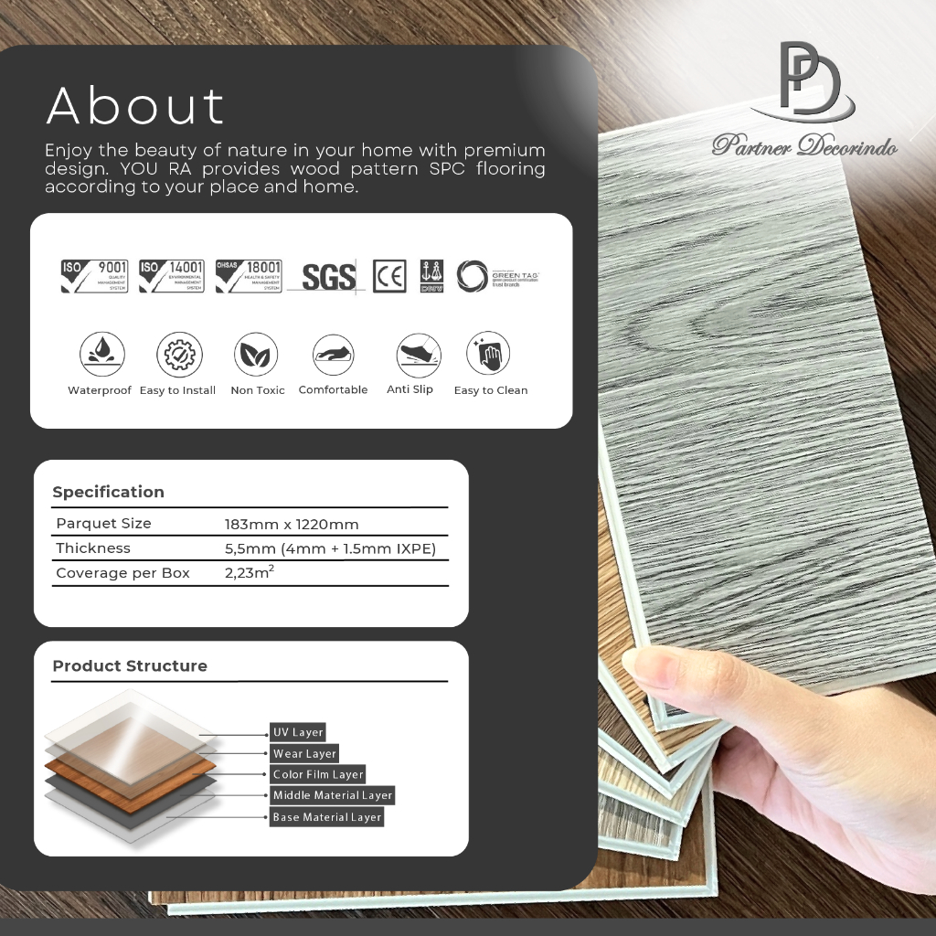 Jual (1 Box) SPC Flooring Lantai Klik PVC Lantai SPC Kayu dengan Serat ...