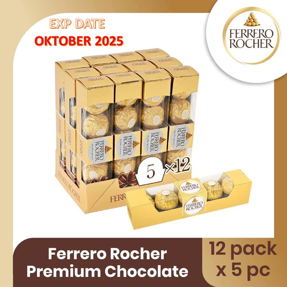Jual 1 Box (12 Pack 60 Pcs) Ferrero Rocher Premium Chocolate T5 EXP ...