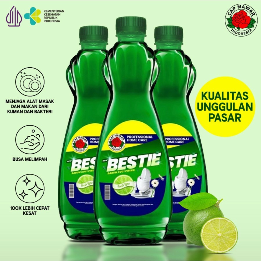 Jual Paket 3 Botol Sabun Cuci Piring BESTIE Aroma Fresh Lime 450 ml | Shopee Indonesia